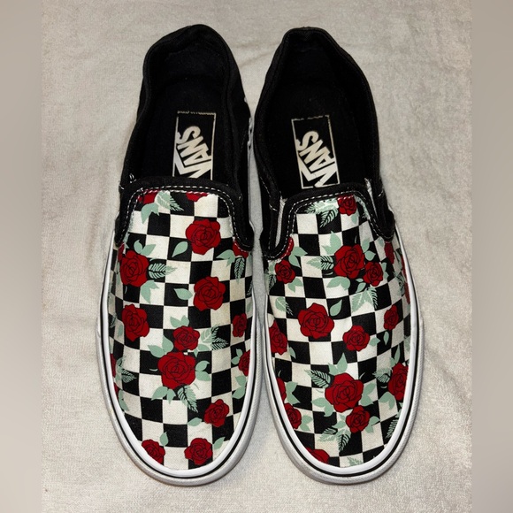 Vans | Shoes | Vans Sneakers Womens 7 Asher Checker Black White Red ...